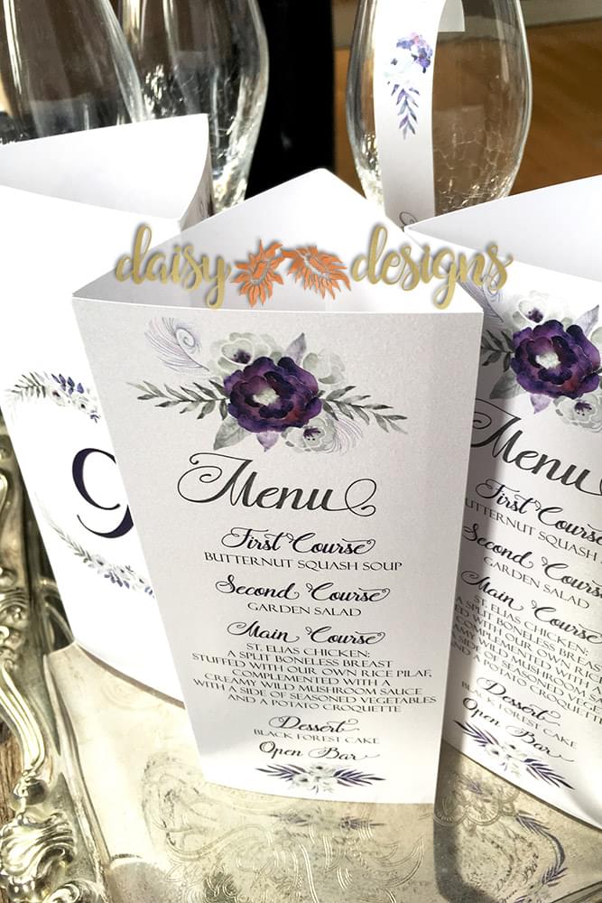 Purple Silver Floral Wedding Invitations by Daisy Designs