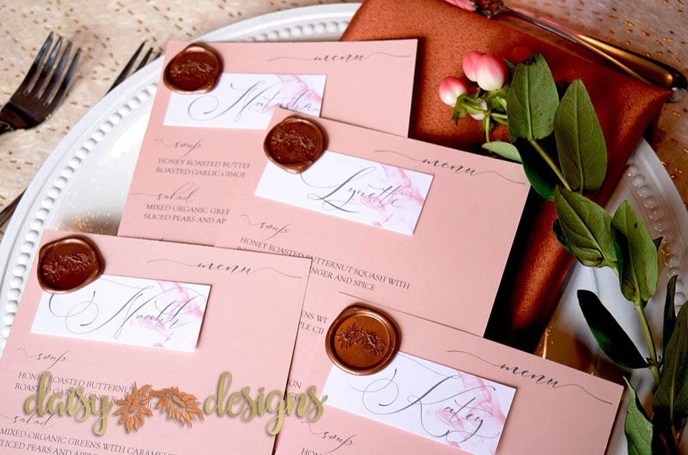 Grey Feather Wedding Menus by Daisy Designs of Ottawa