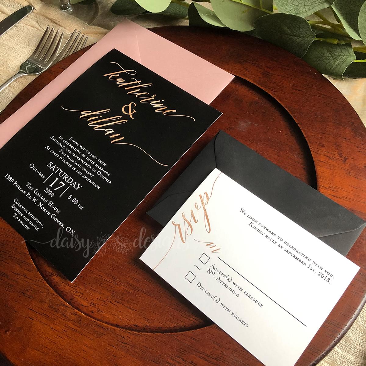 Black Tie Affair Wedding Invitations by Daisy Designs of Ottawa